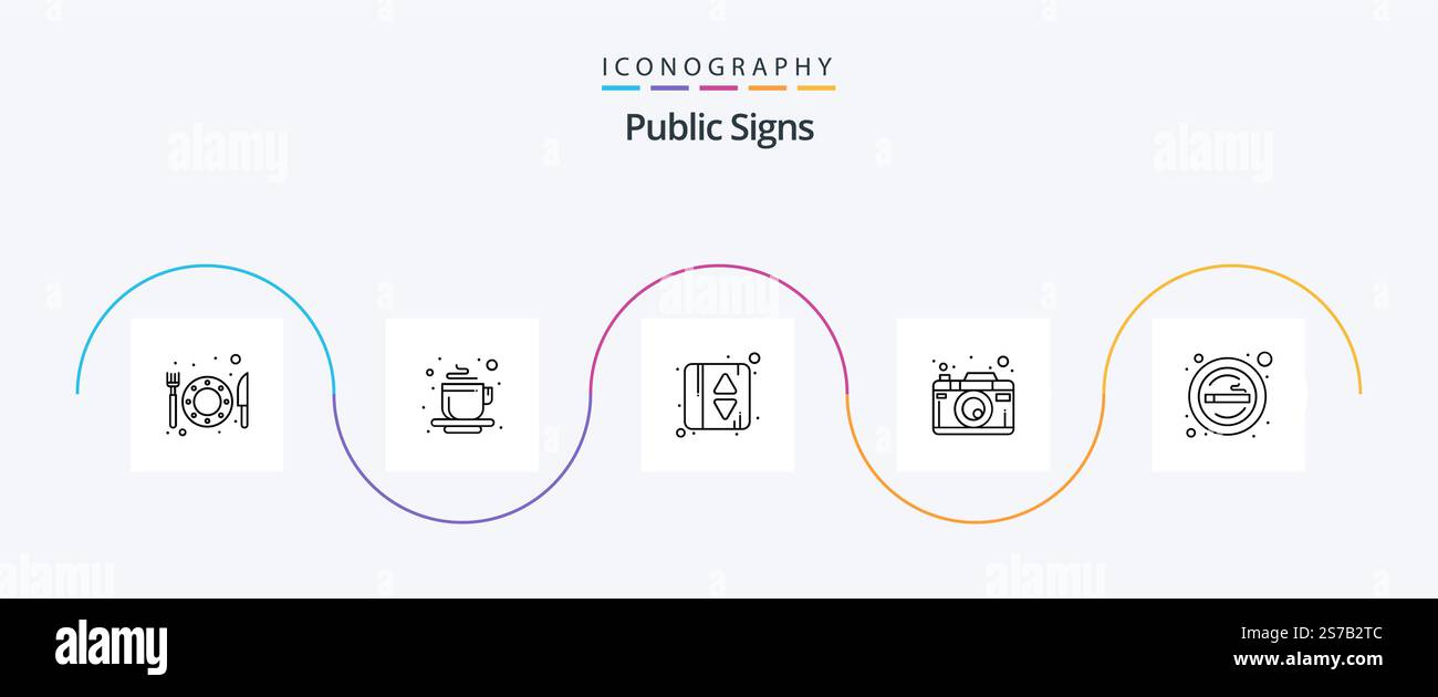 Public Signs Line 5 Icon Pack Including sign. cigarette. elevator door ...