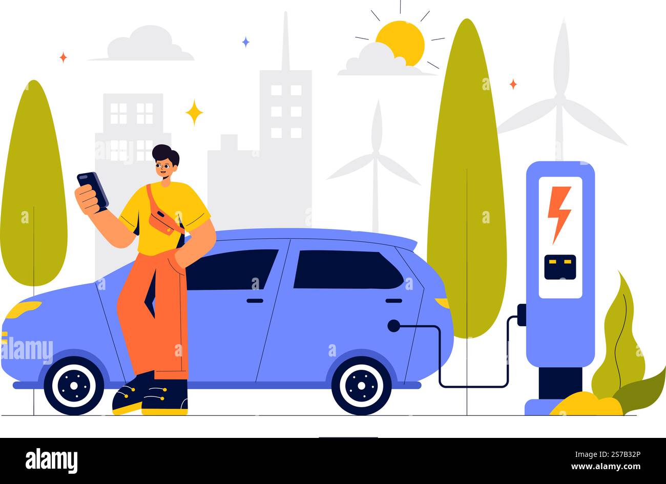 Charging Electric Car Batteries Vector Illustration with of Charger and ...