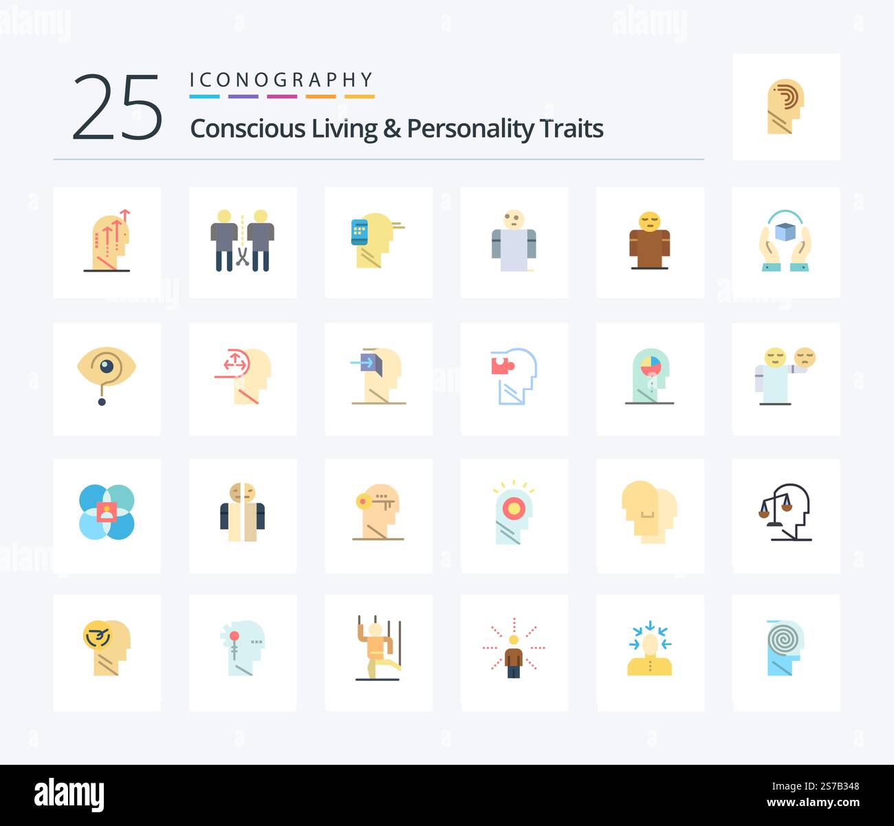 Concious Living And Personality Traits 25 Flat Color icon pack ...