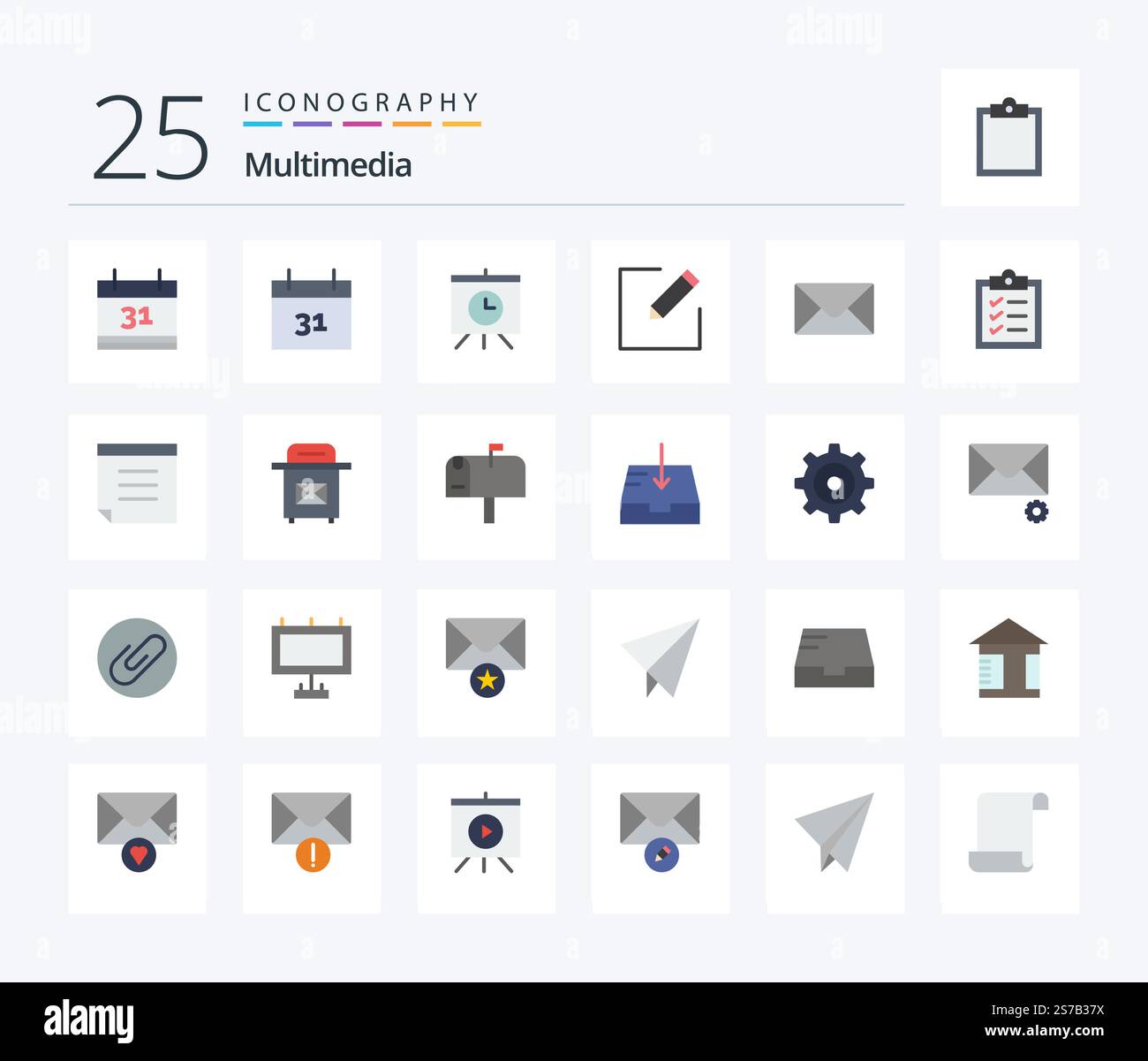 Multimedia 25 Flat Color icon pack including post. text. write. note ...