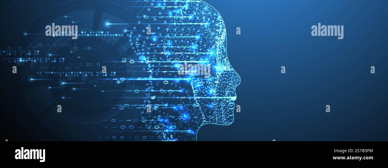 Artificial Intelligence. Technical background with a silhouette of a ...