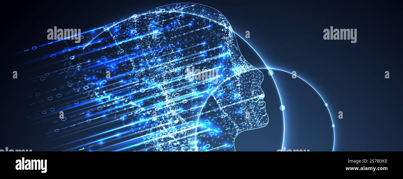 Artificial Intelligence. Technical background with a silhouette of a ...