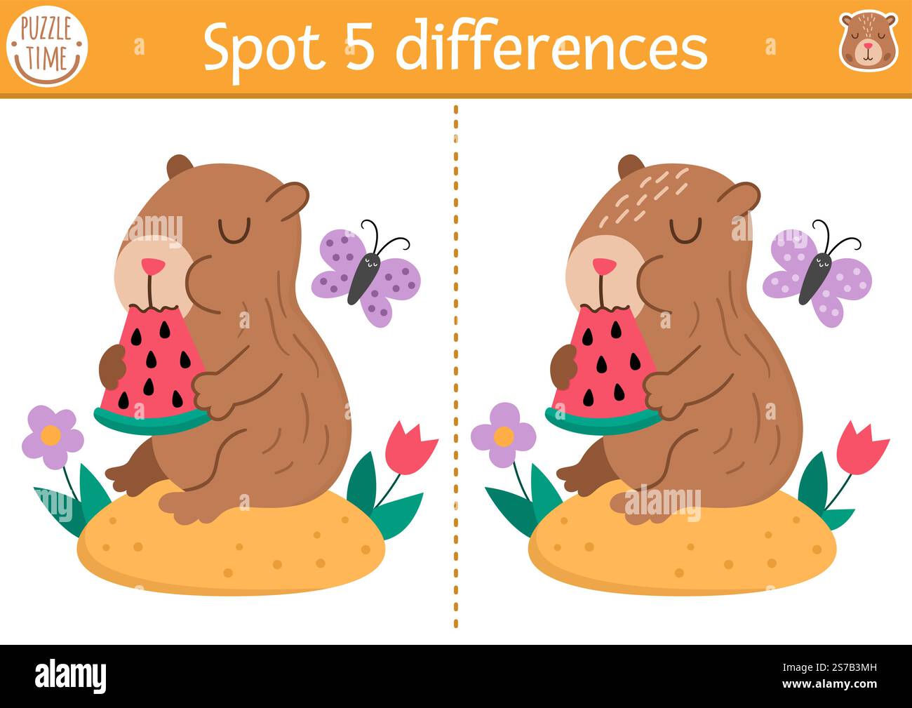 Find differences game for children. Capybara educational activity with ...