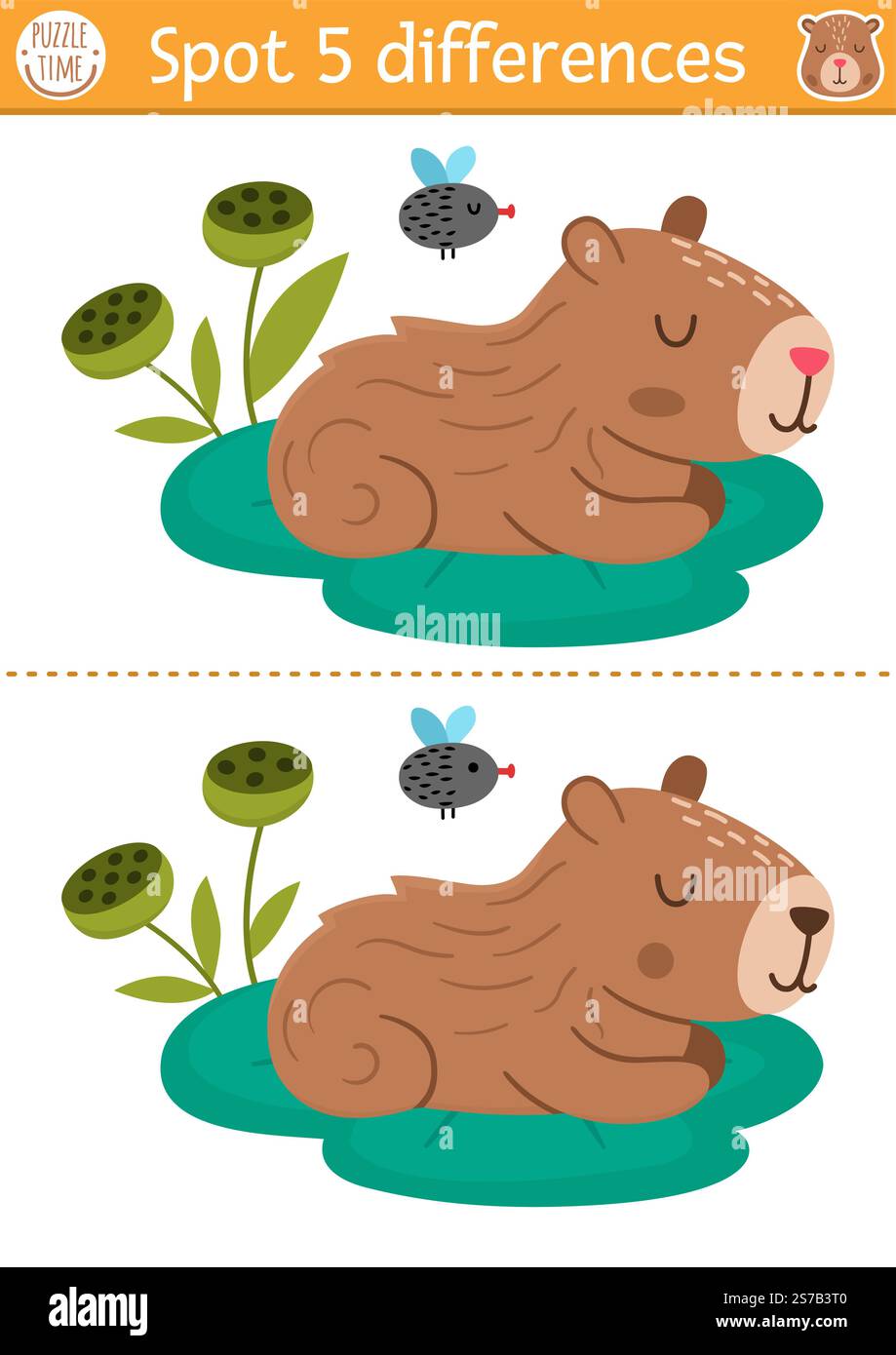 Find differences game for children. Capybara educational activity with ...
