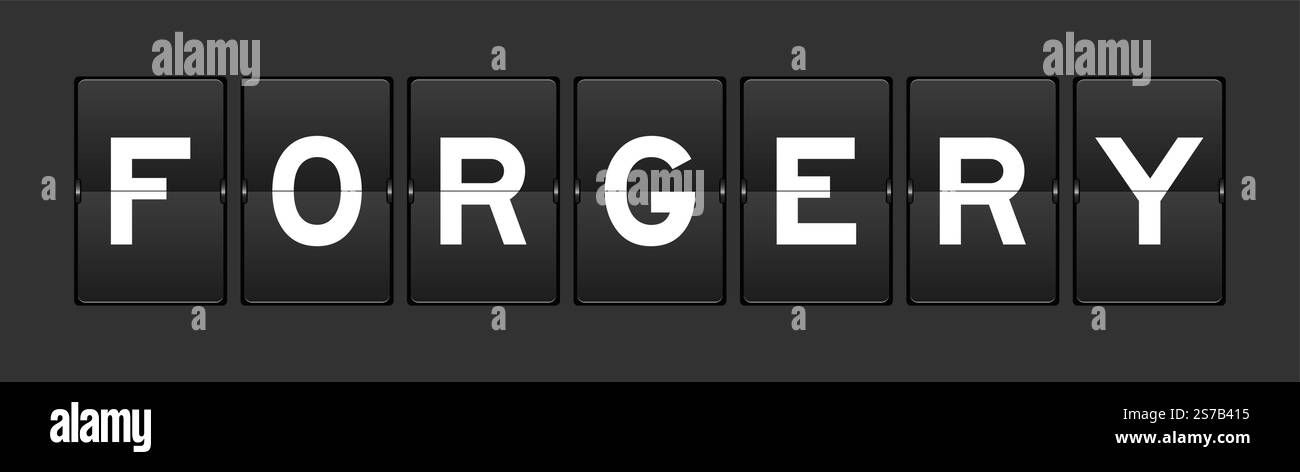 Black color analog flip board with word forgery on gray background ...