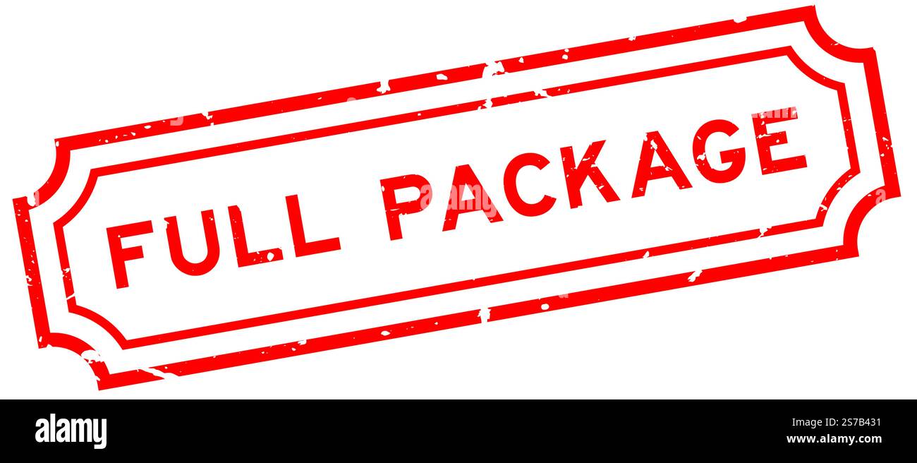 Grunge red full packagea word rubber seal stamp on white background ...