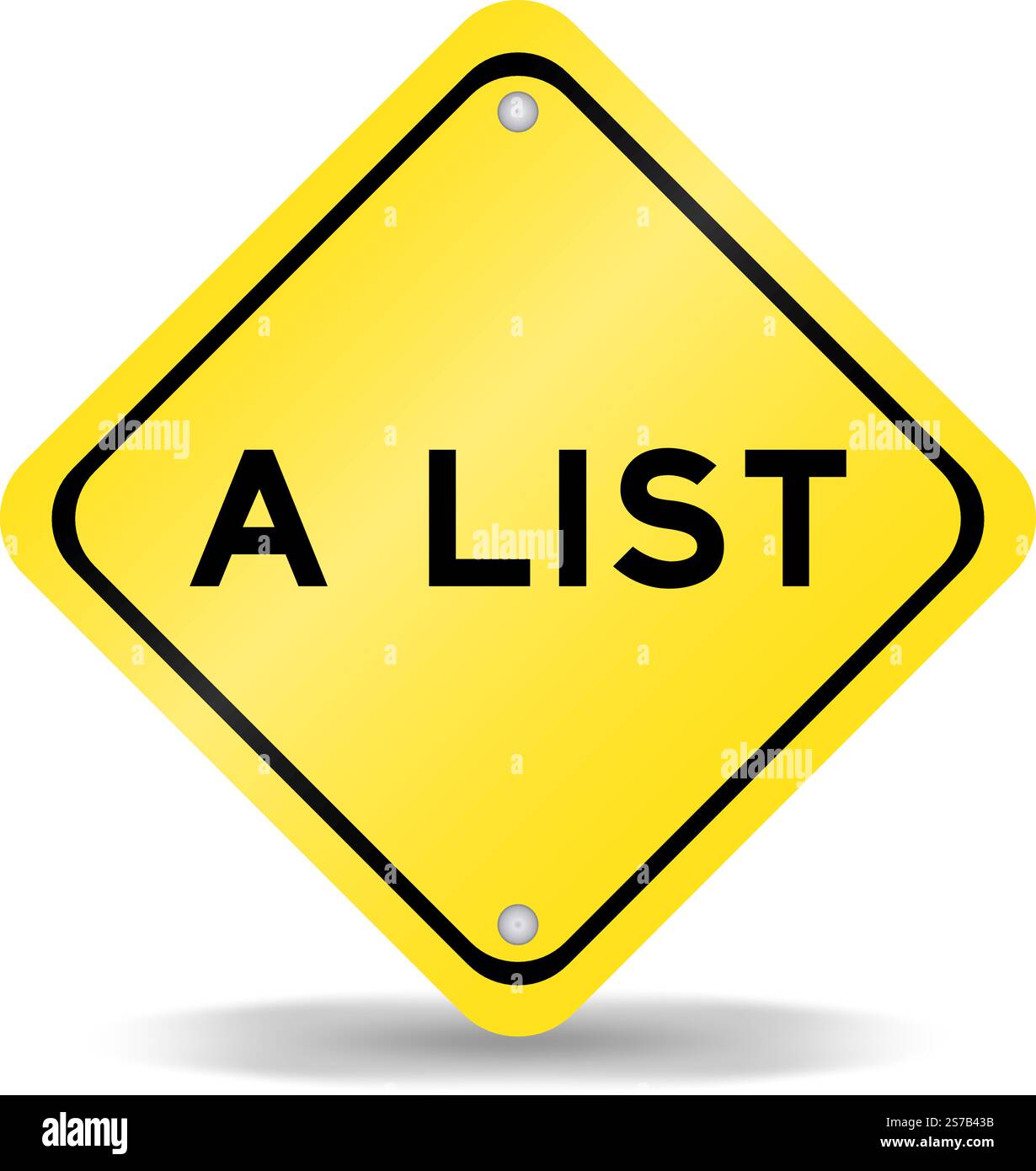 Yellow color transportation sign with word A list on white background ...
