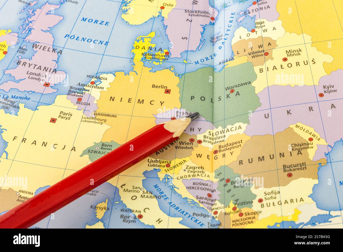 Poland in the center of Europe, colorful map with the country on the ...