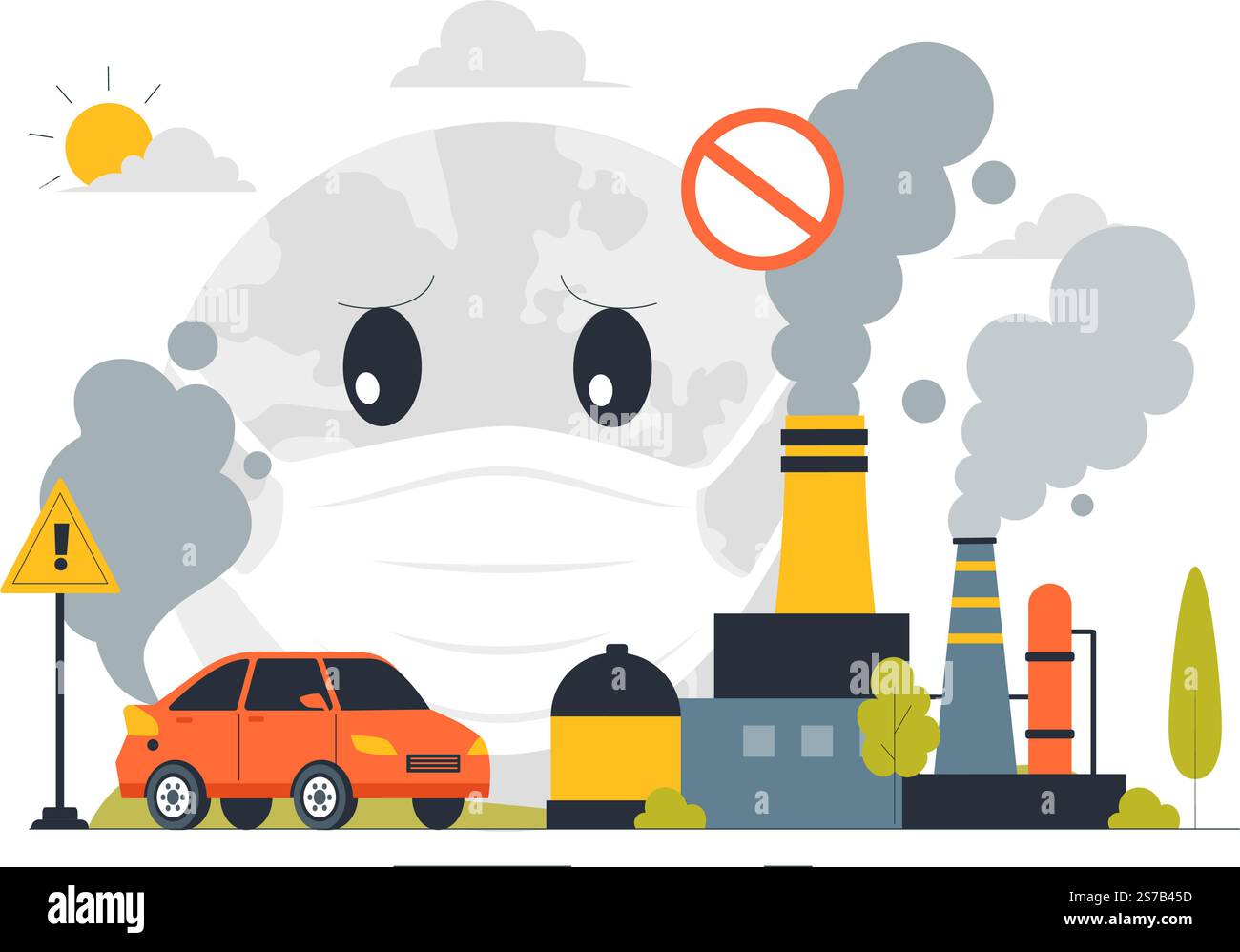 Air Pollution Illustration Featuring the Concepts of Climate Change and ...