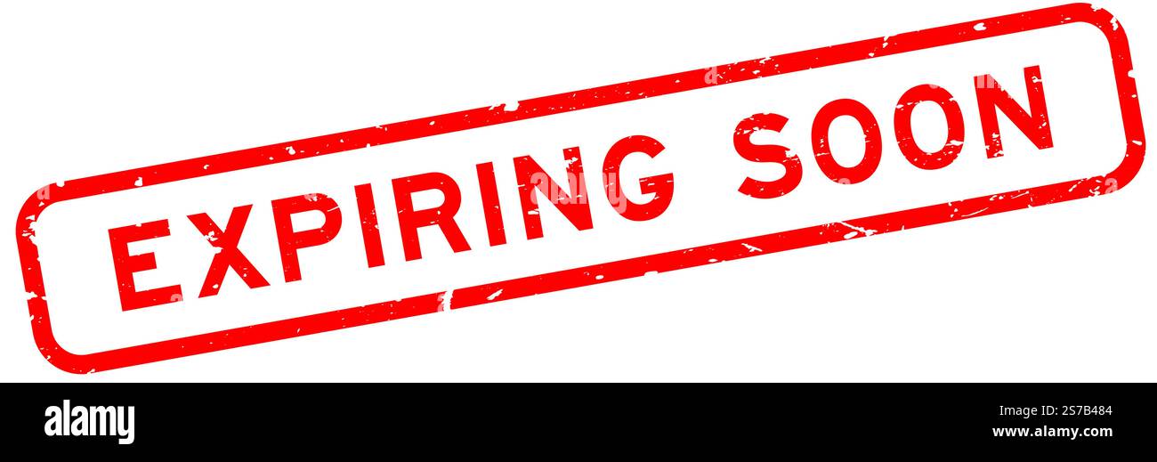 Grunge red expiring soon word rubber square seal stamp on white ...