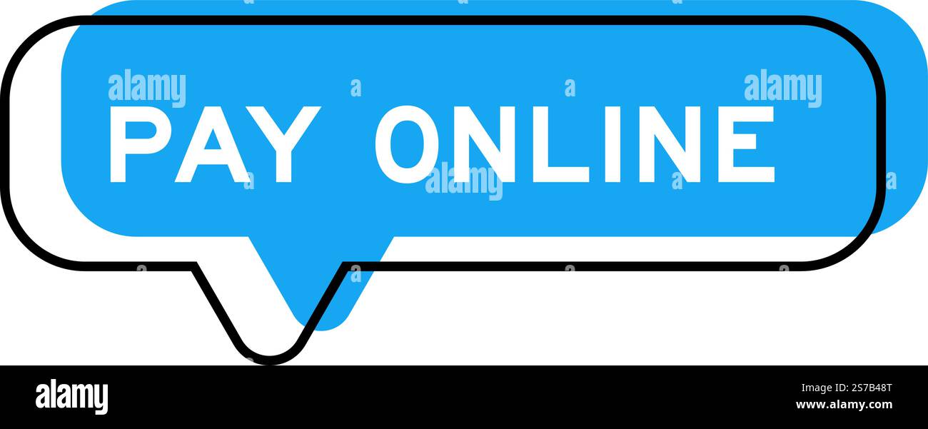 Speech banner and blue shade with word pay online on white background ...