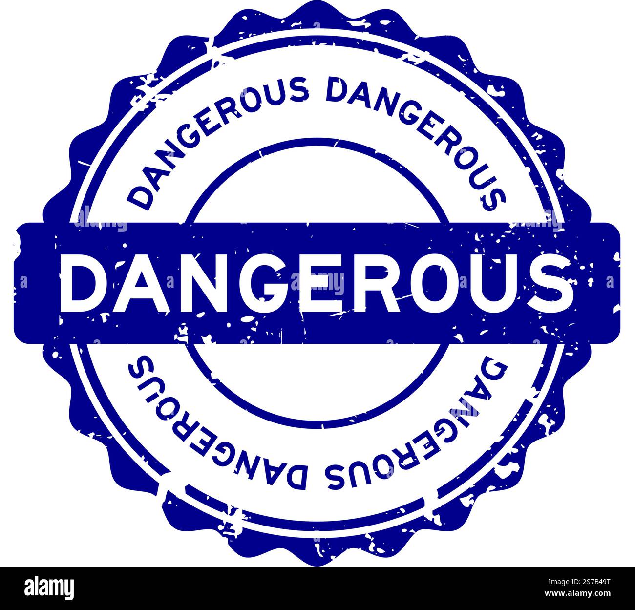 Grunge blue dangerous word round rubber seal stamp on white background ...