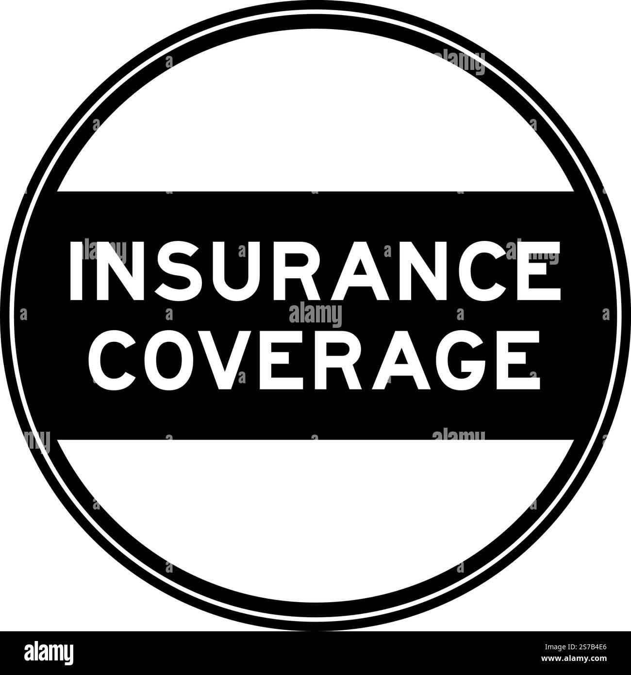 Black color round seal sticker in word insurance coverage on white ...