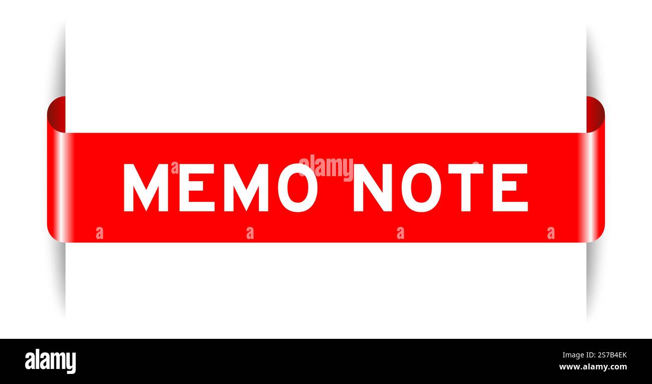 Red color inserted label banner with word memo note on white background ...