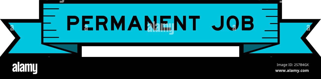 Blue ribbon label banner with word permanent job on white background ...