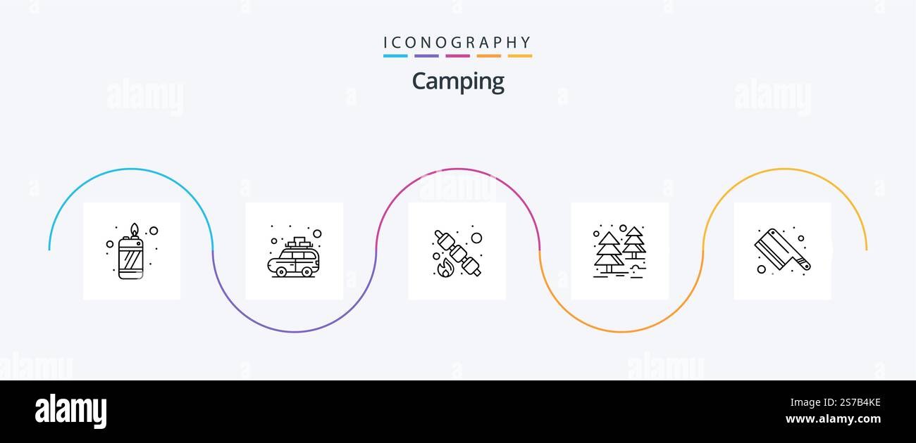 Camping Line 5 Icon Pack Including . kitchen. picnic. cleaver. jungle ...