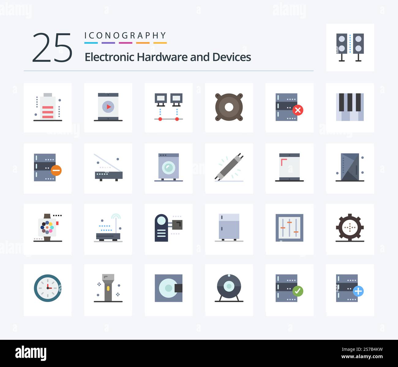 Devices 25 Flat Color icon pack including data. speaker. computers ...