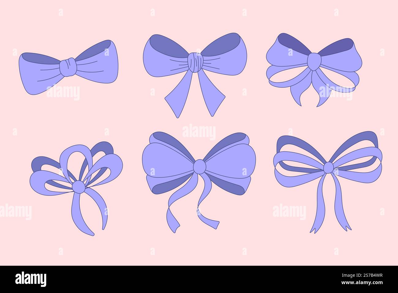 A simple collection of hand drawn ribbon bows. Bow decoration, blue ...