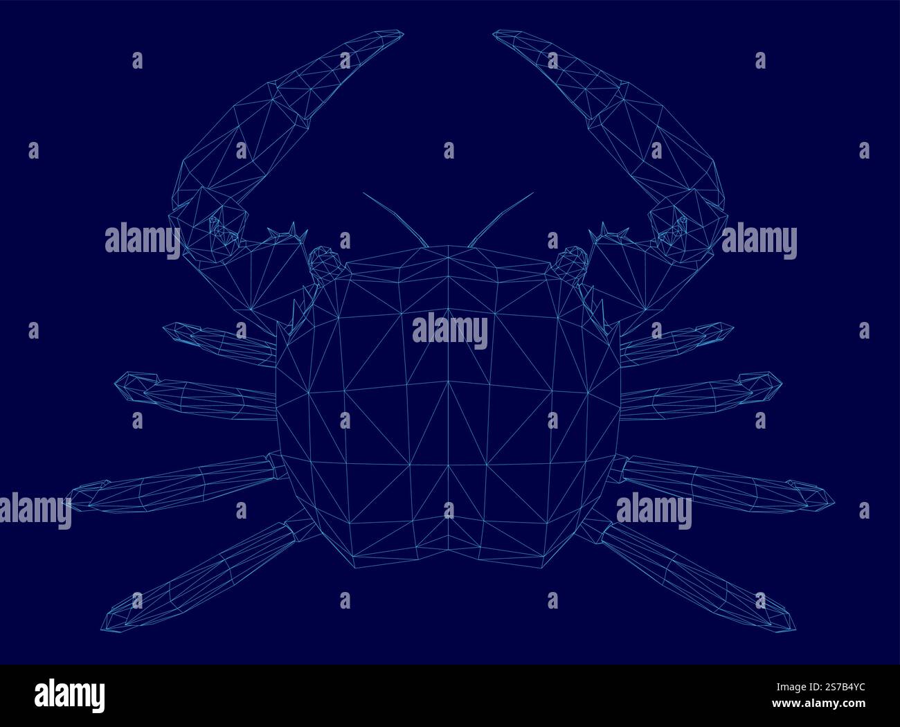 Blue crab with a claw is shown in a blue background. The crab is made ...