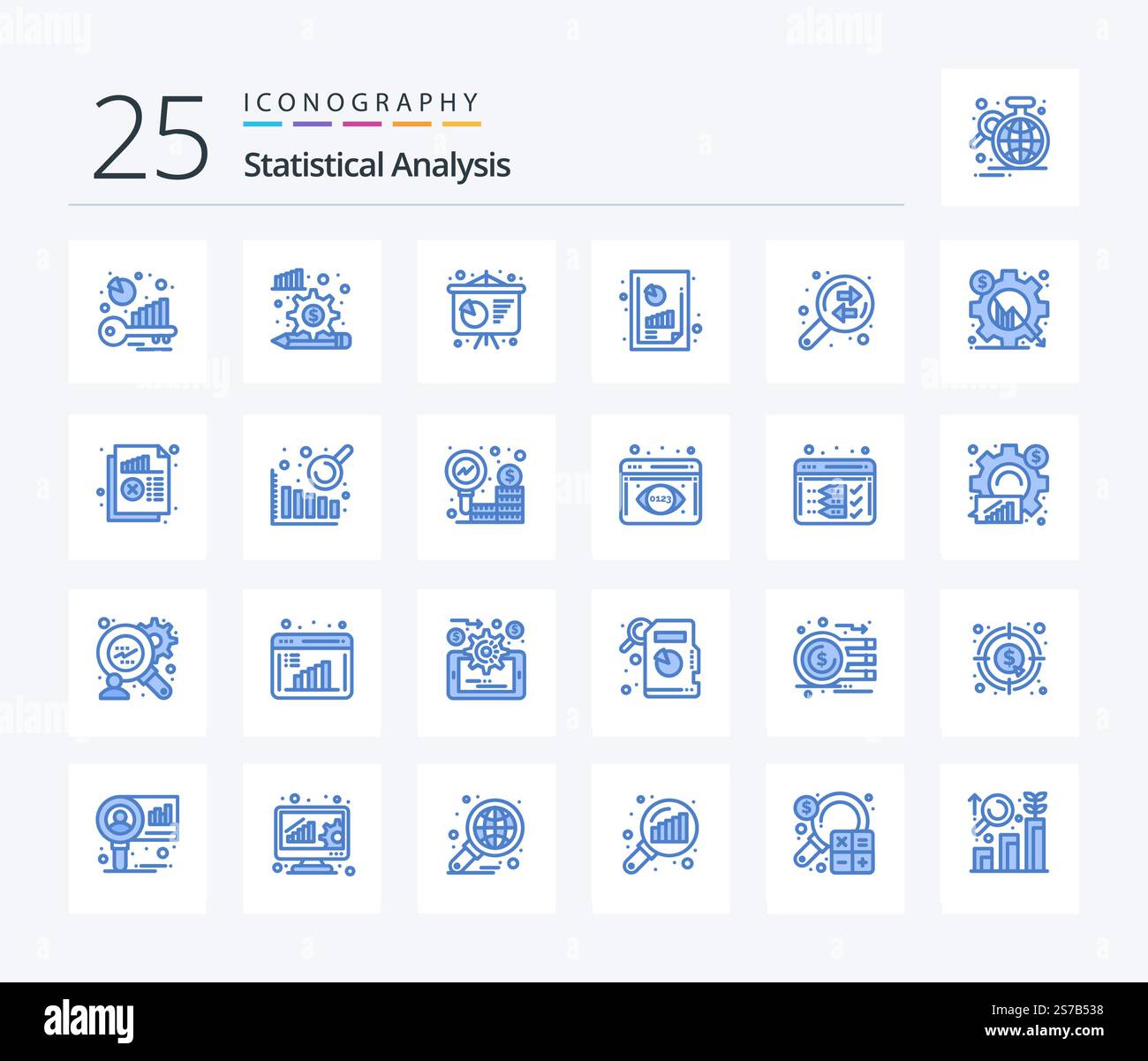 Statistical Analysis 25 Blue Color icon pack including exchange ...