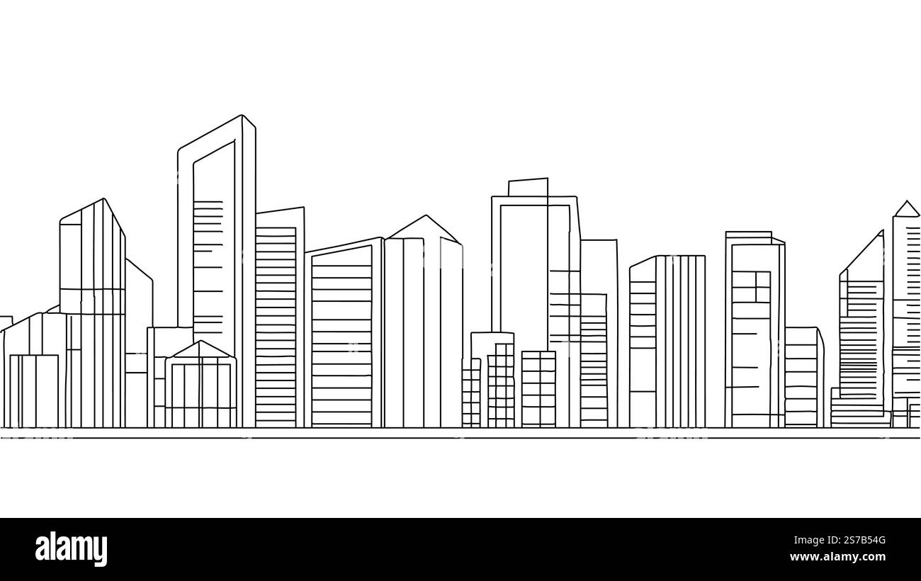 Single continuous one line art city building construction. Architecture ...