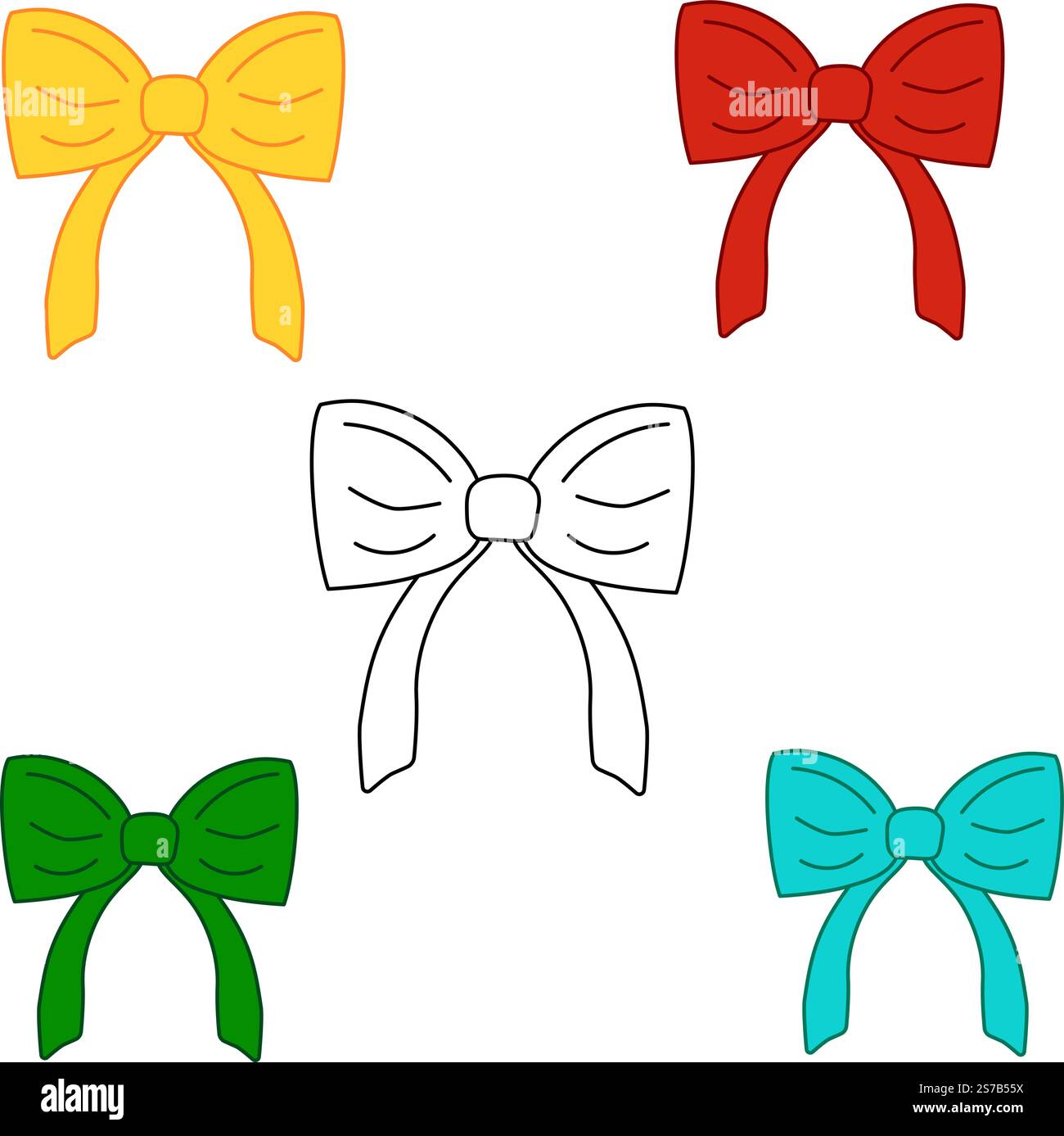 Graphic line vector hand-drawn ribbon bon illustration set in four ...