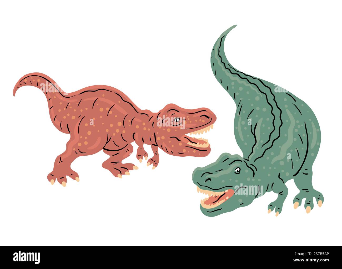 T rex dinosaurs in battle. Tyrannosaurus predator. Extinct reptile of ...