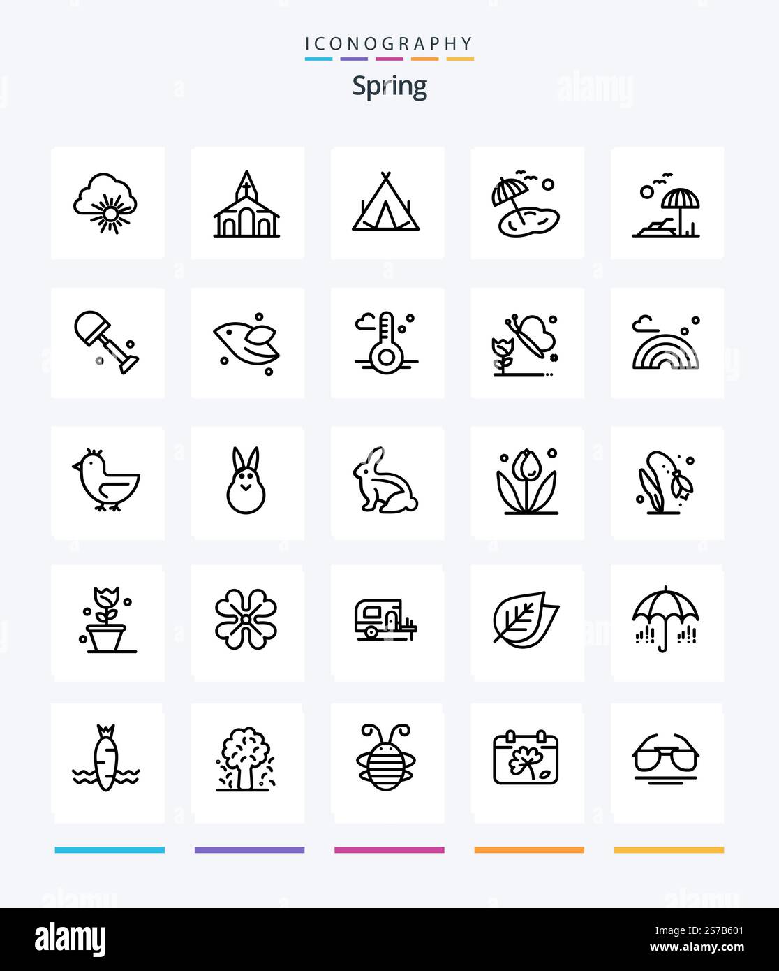 Creative Spring 25 OutLine icon pack Such As shovel. spring. camp. tree ...
