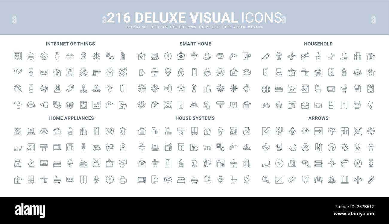 Arrows of direction, household furniture and devices, domestic system ...