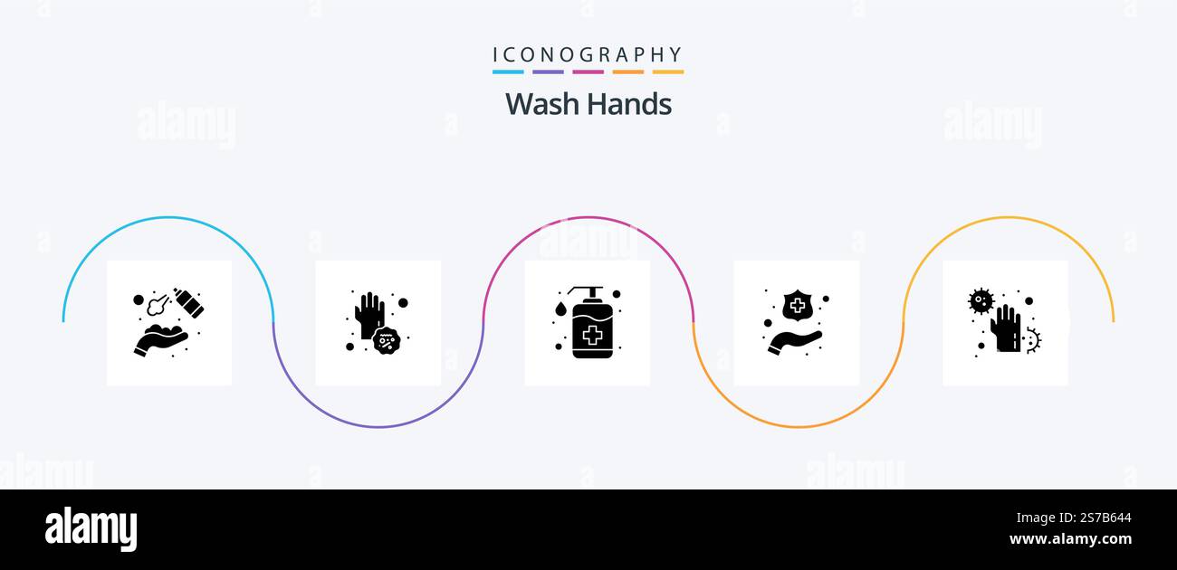 Wash Hands Glyph 5 Icon Pack Including washing. protect hands. disease ...