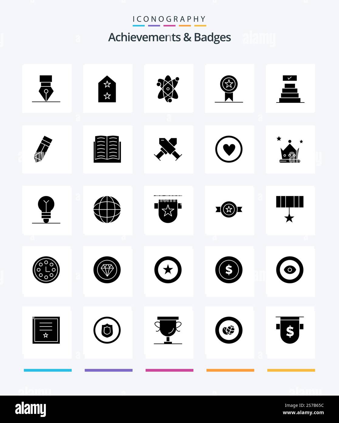 Creative Achievements & Badges 25 Glyph Solid Black icon pack Such As ...