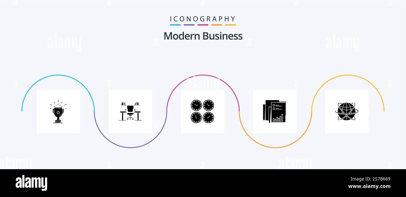 Modern Business Glyph 5 Icon Pack Including office clocks. business. business. clock. office ...