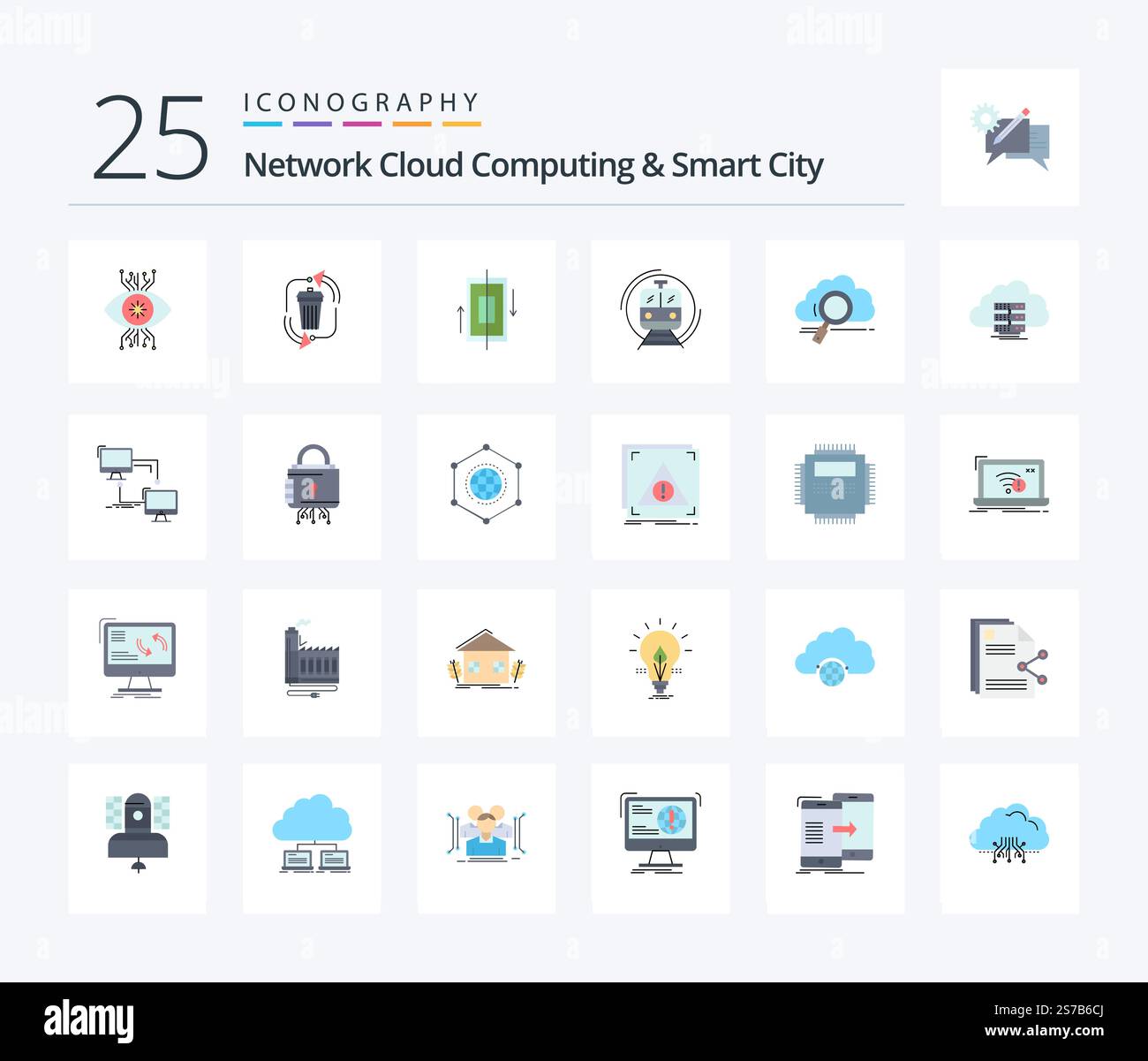 Network Cloud Computing And Smart City 25 Flat Color icon pack ...