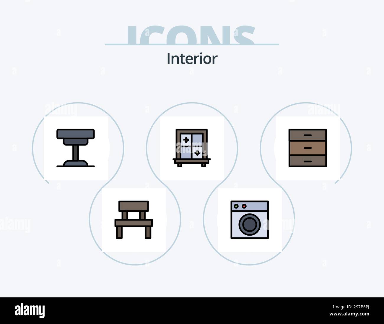 Interior Line Filled Icon Pack 5 Icon Design. . home. window. decorations. interior Stock Vector ...