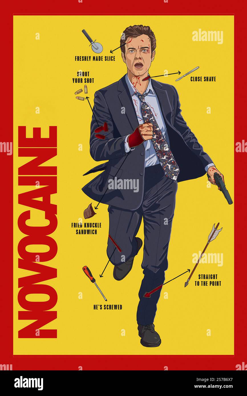 NOVOCAINE (2025), directed by ROBERT OLSEN and DAN BERK. Credit ...
