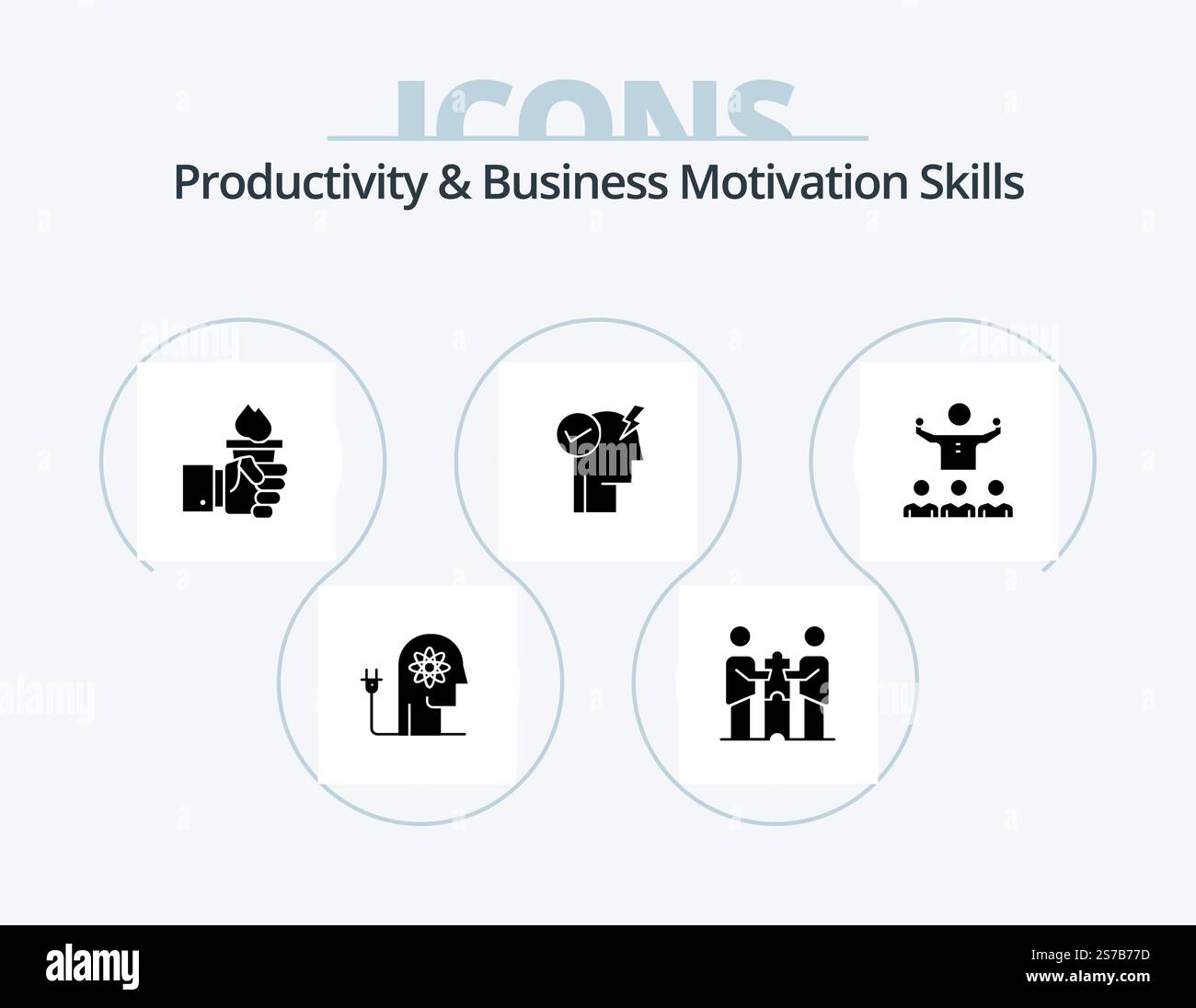 Productivity And Business Motivation Skills Glyph Icon Pack 5 Icon Design. power. brain ...