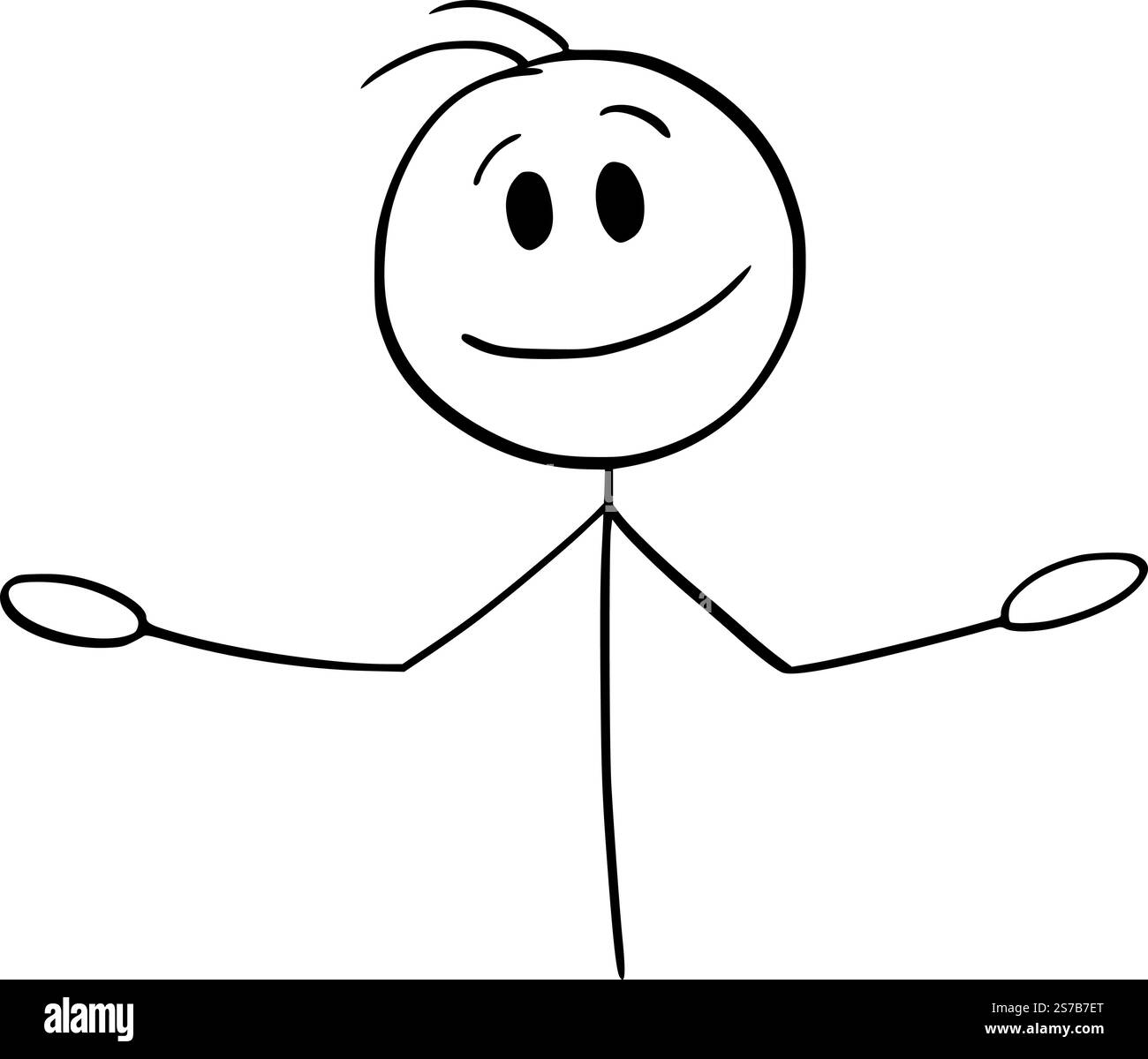 Smiling person with arms open showing something or welcoming , vector ...