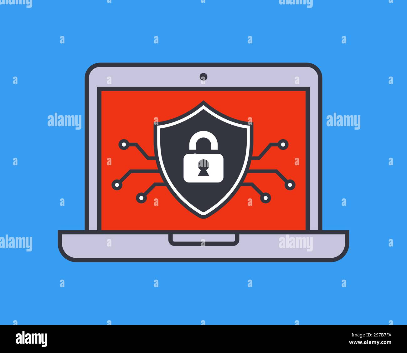 cyber defense shield and lock icon. cyber security on computer Stock ...