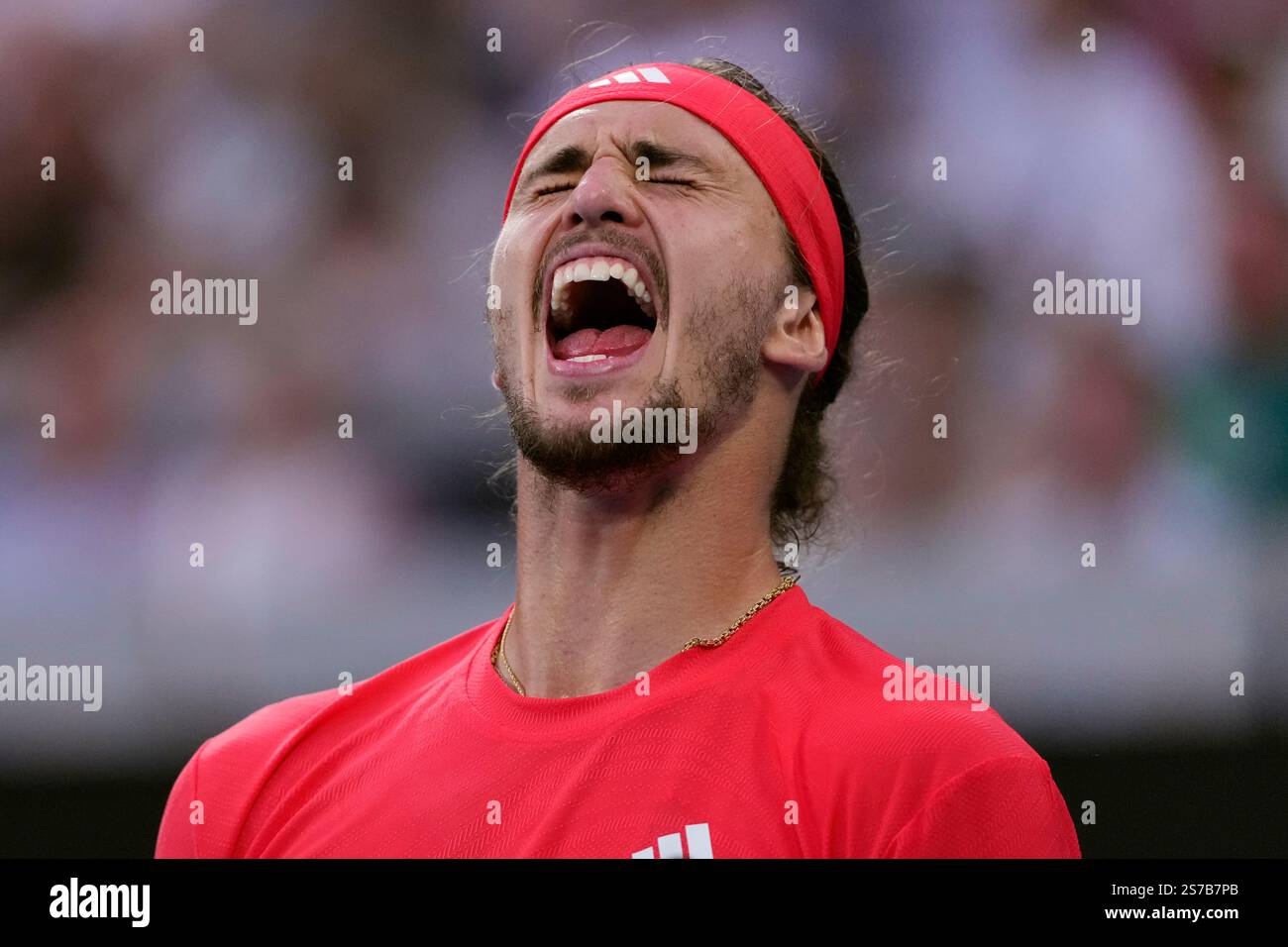 Alexander Zverev of Germany celebrates a point during his fourth round ...