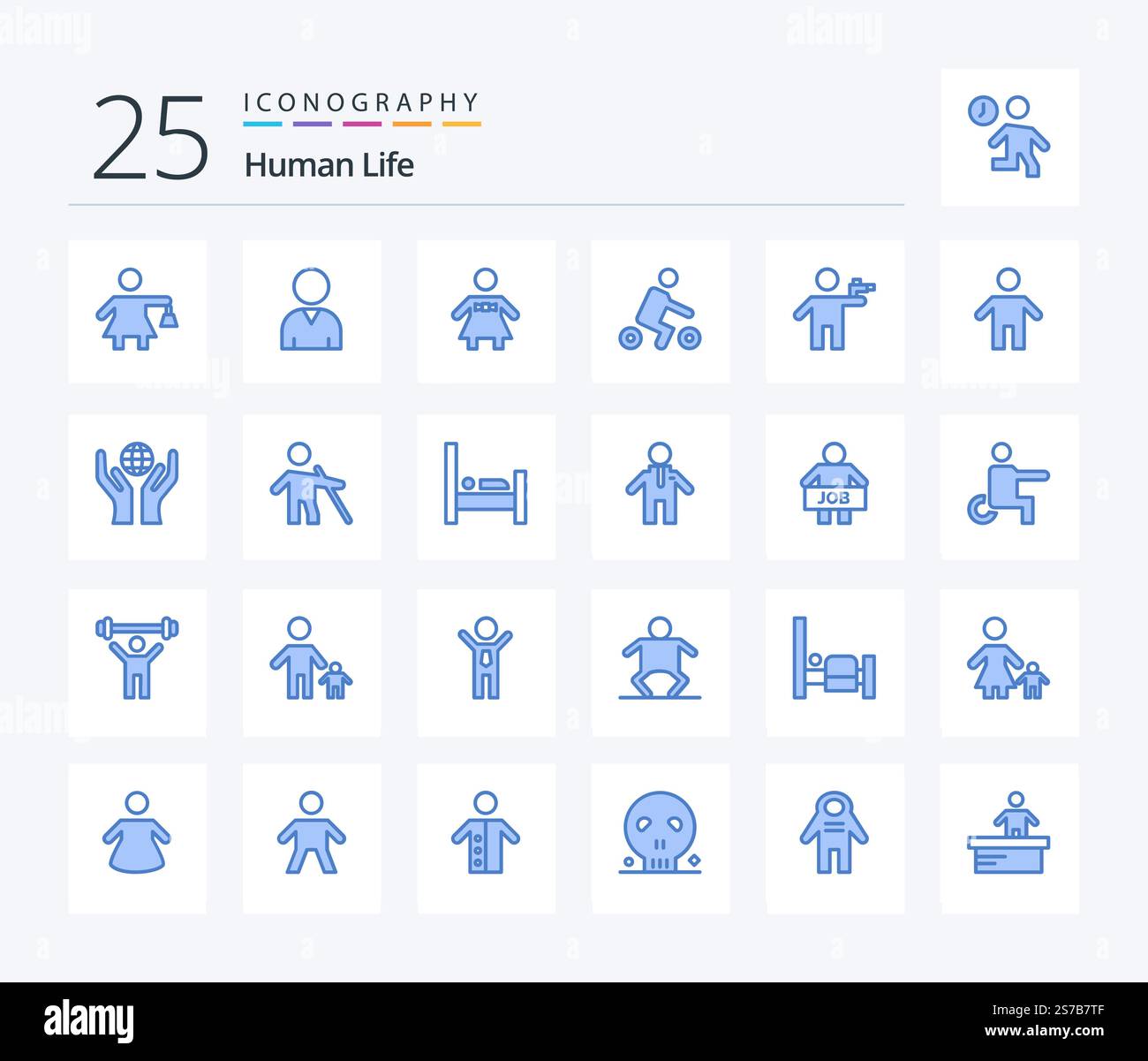 Human 25 Blue Color icon pack including dad. killer. bicycle. gunner ...