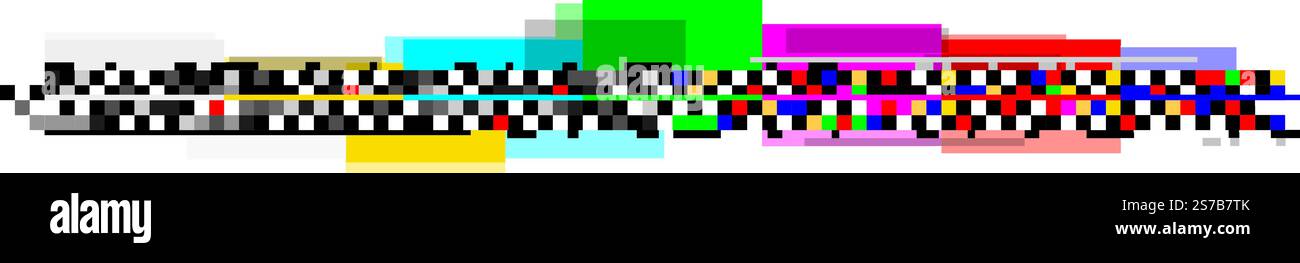 Checkered racing flag is moving fast creating a colorful pixelated ...