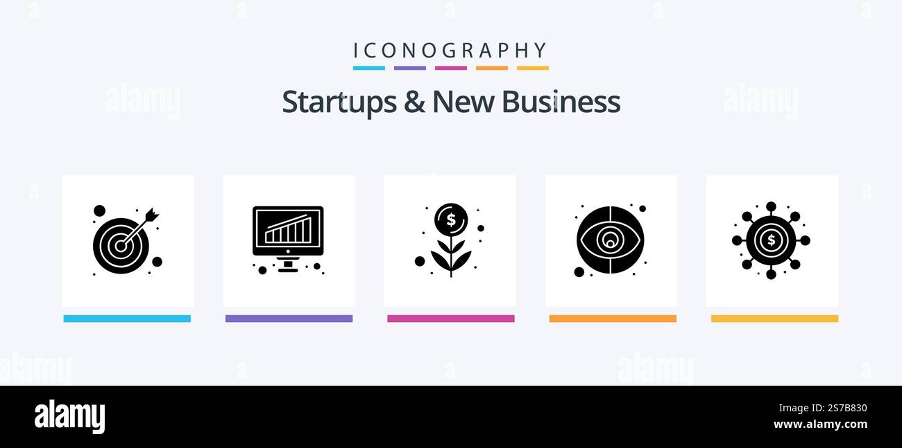 Startups And New Business Glyph 5 Icon Pack Including economy. business ...