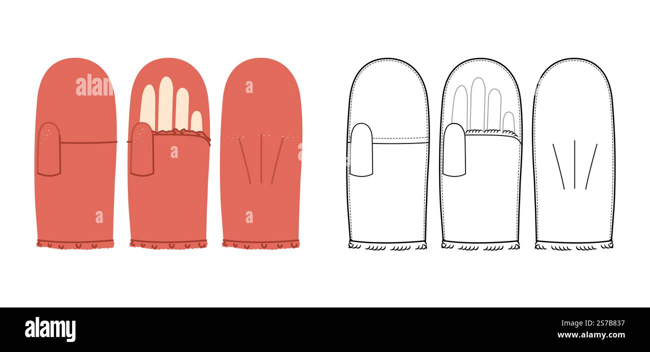 Igloo Mitten Gloves Wrist length orange red cartoon and flat mockup ...