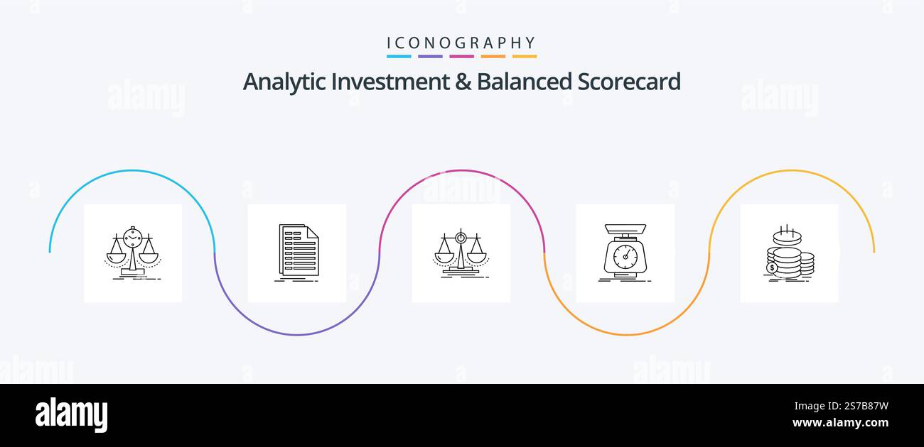 Analytic Investment And Balanced Scorecard Line 5 Icon Pack Including scale. implementation ...