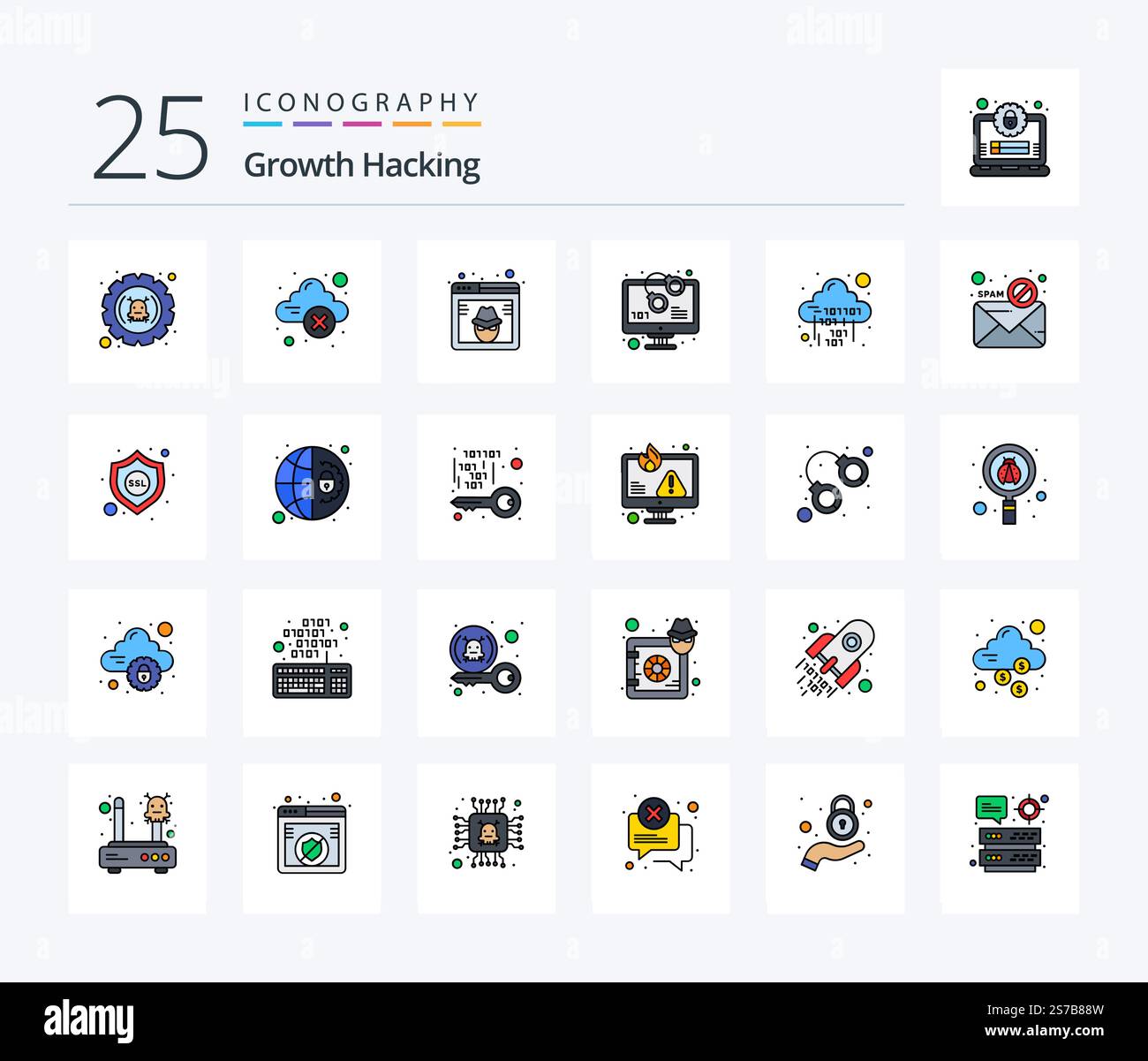 Hacking 25 Line Filled icon pack including warn. secured. storage. code ...