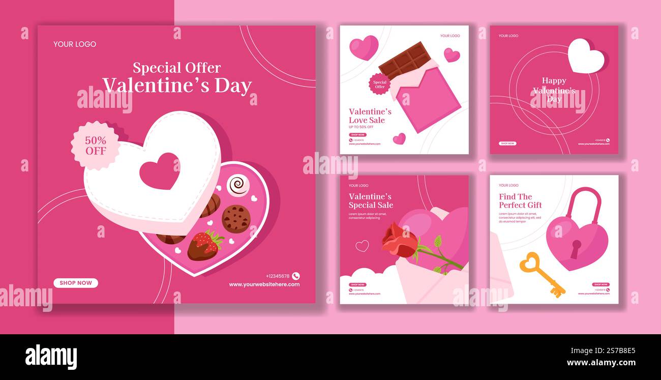 Romantic Valentine's Day Social Media Post Illustration in Flat Cartoon ...