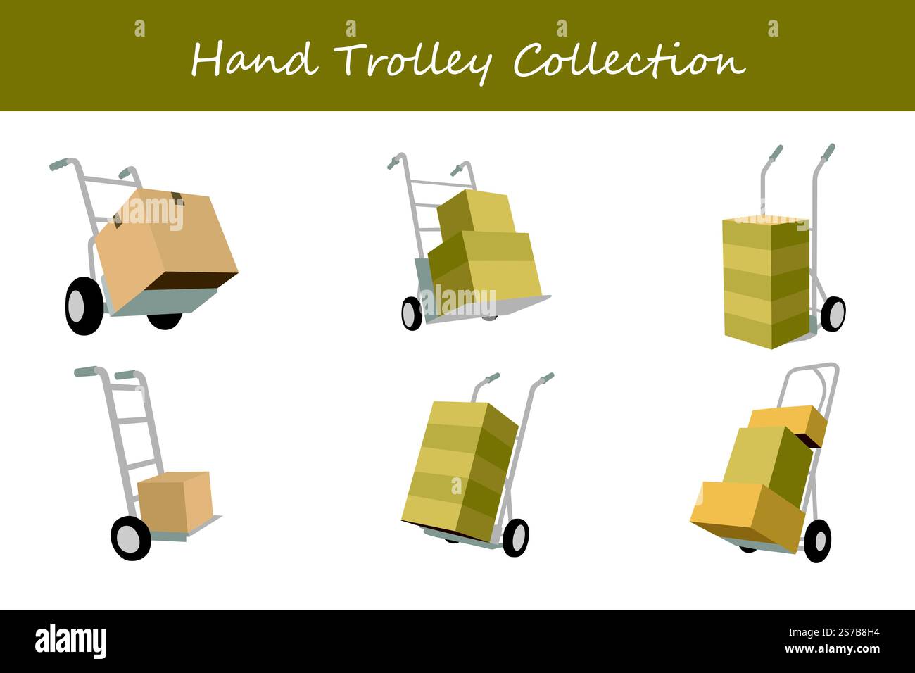 hand trolley collection in different poses. Vector illustration Stock ...