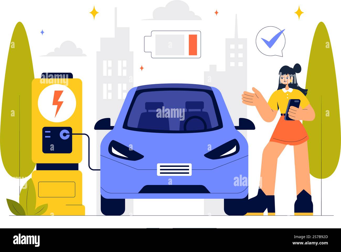 Charging Electric Car Batteries Vector Illustration with of Charger and ...