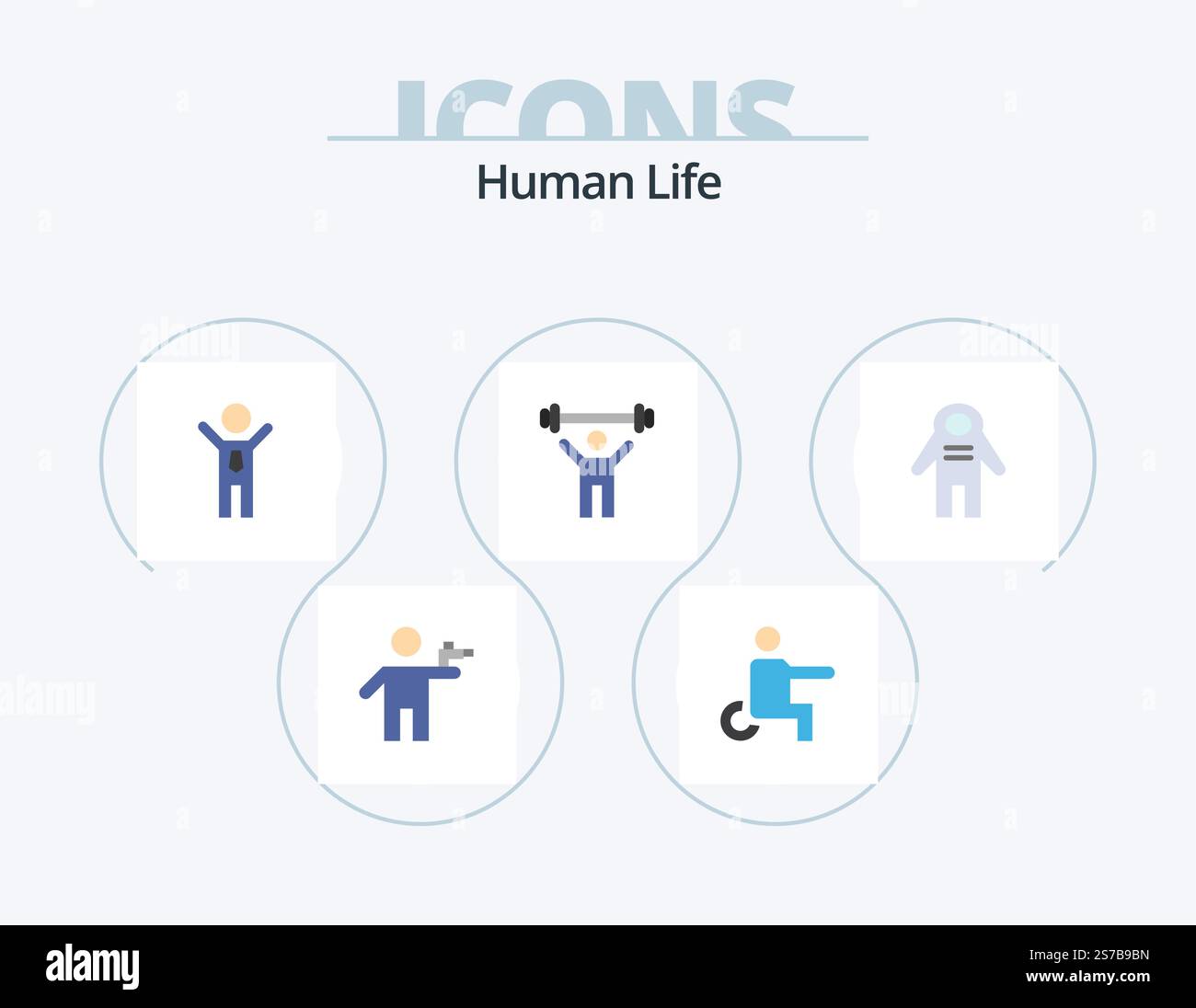 Human Flat Icon Pack 5 Icon Design. astronaut. lift. wheelchair. gym ...