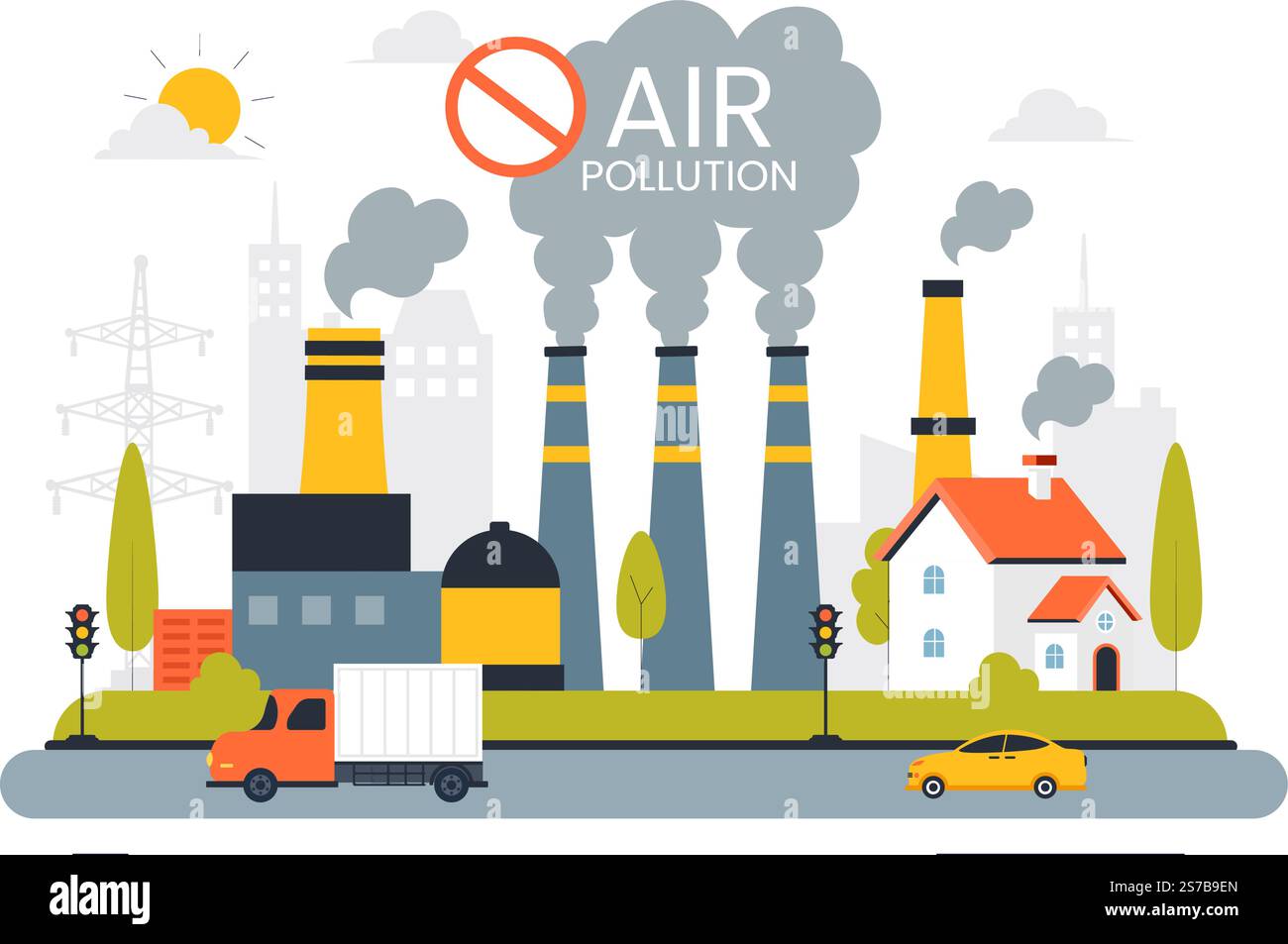 Air Pollution Illustration Featuring the Concepts of Climate Change and ...